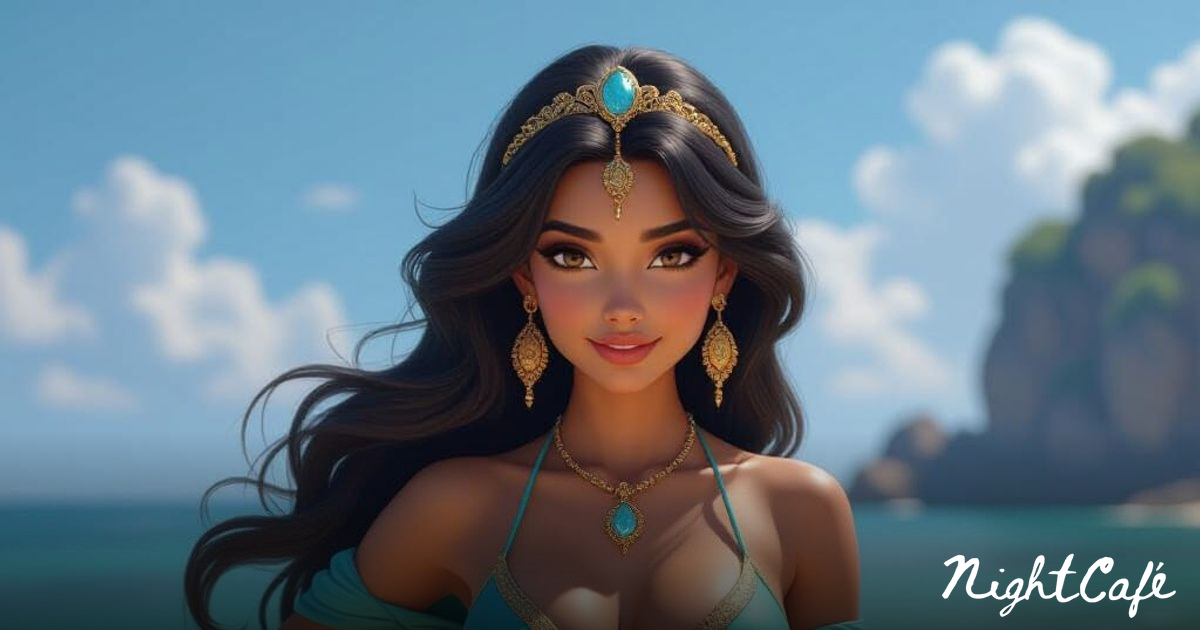 Princess Jasmine on Beach in Fantastical Concept A... - AI Art