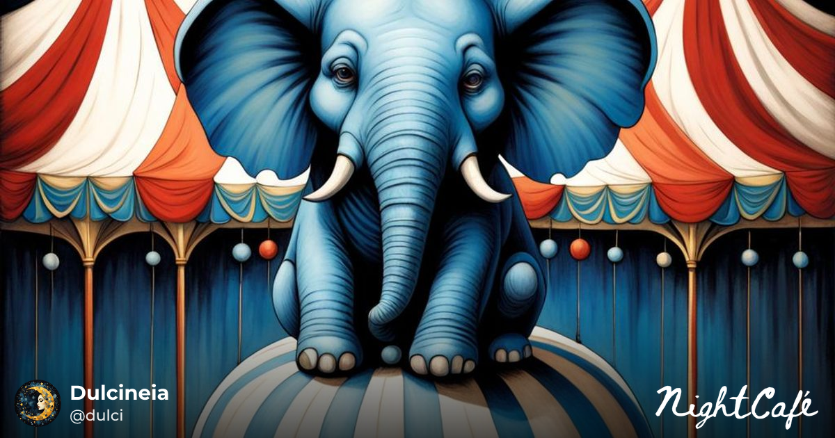 A blue elephant on top of a circus ball inside a c... - AI Art
