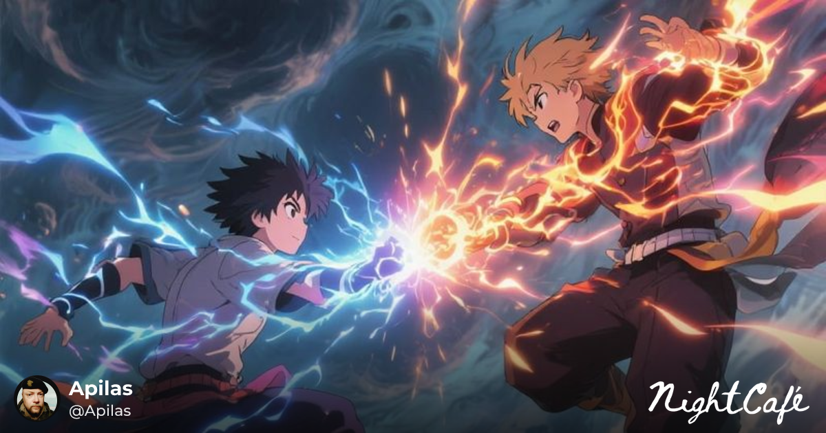 Anime Battle: Characters Clash With Elemental Atta... - AI Art
