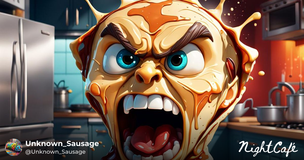 Angry Screaming Crepe in Kitchen: CGI Cartoon - AI Art