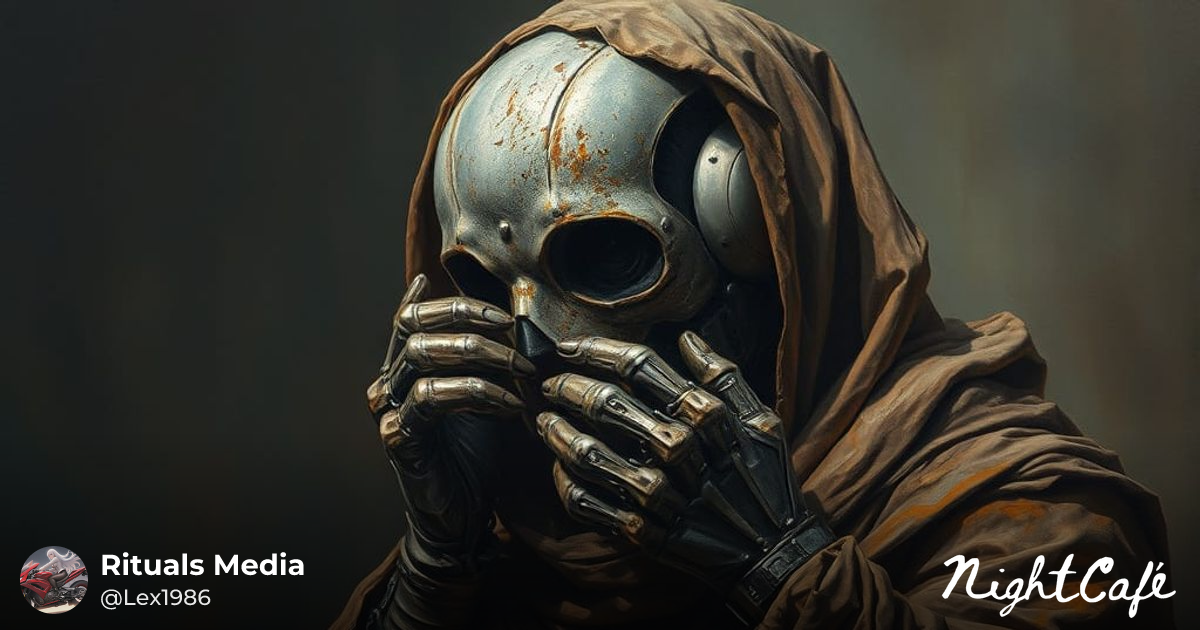 Rusted Robot Reveals Mechanical Face in Dark, Mute... - AI Art