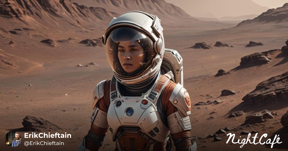 Woman on Mars - First Woman on Mars in Futuristic Spacesuit