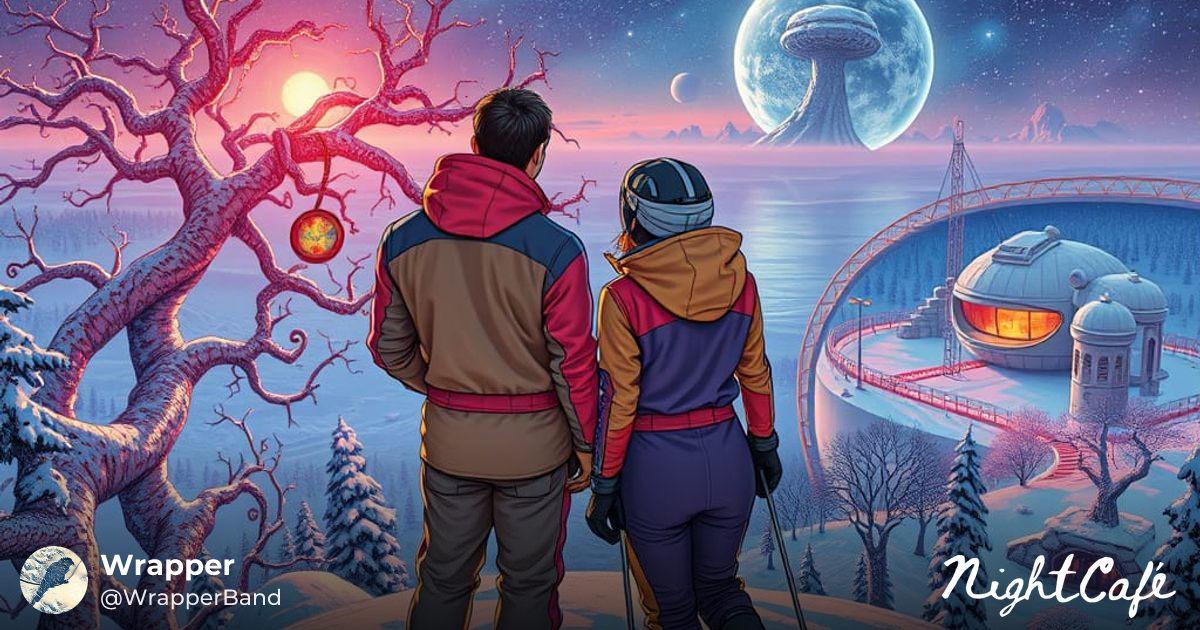 Cyberpunk Ski Couple on Alien Snow Planet in Vibra... - AI Art