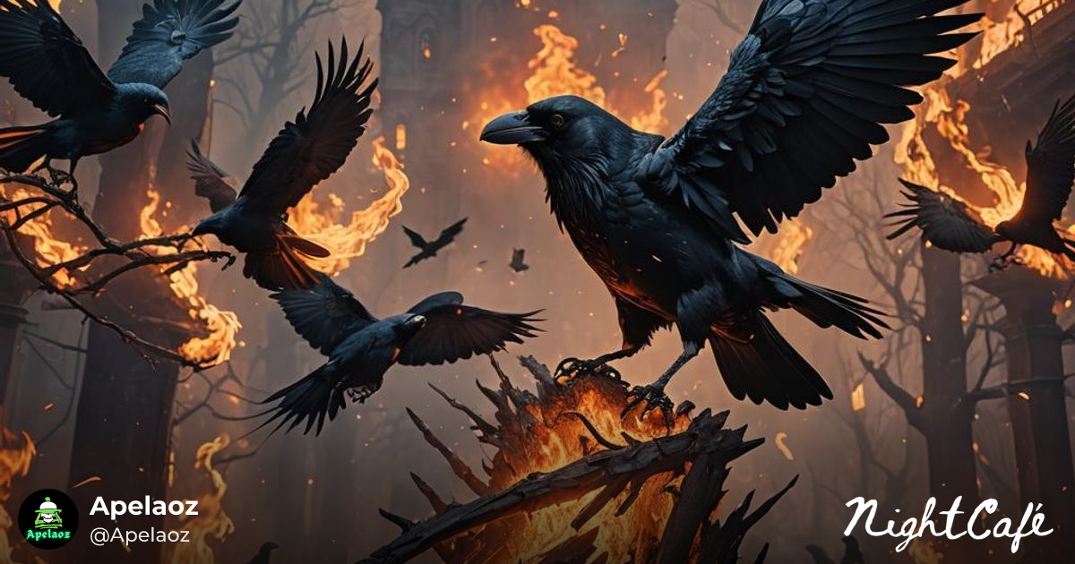 crow in fire - Crow in Fire: Detailed Fantasy Concept Art