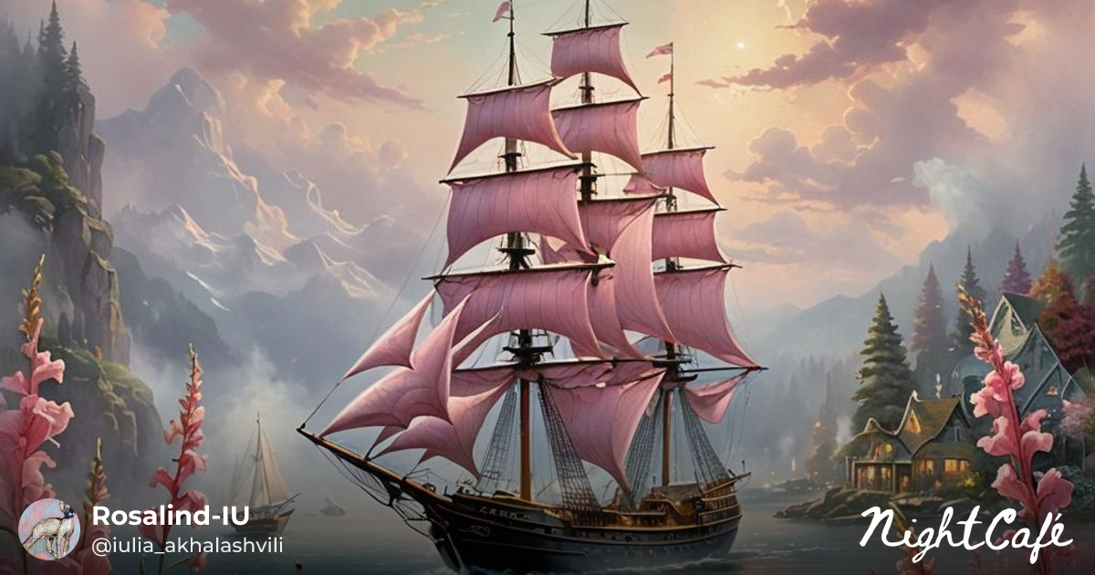 a ship with pink sails