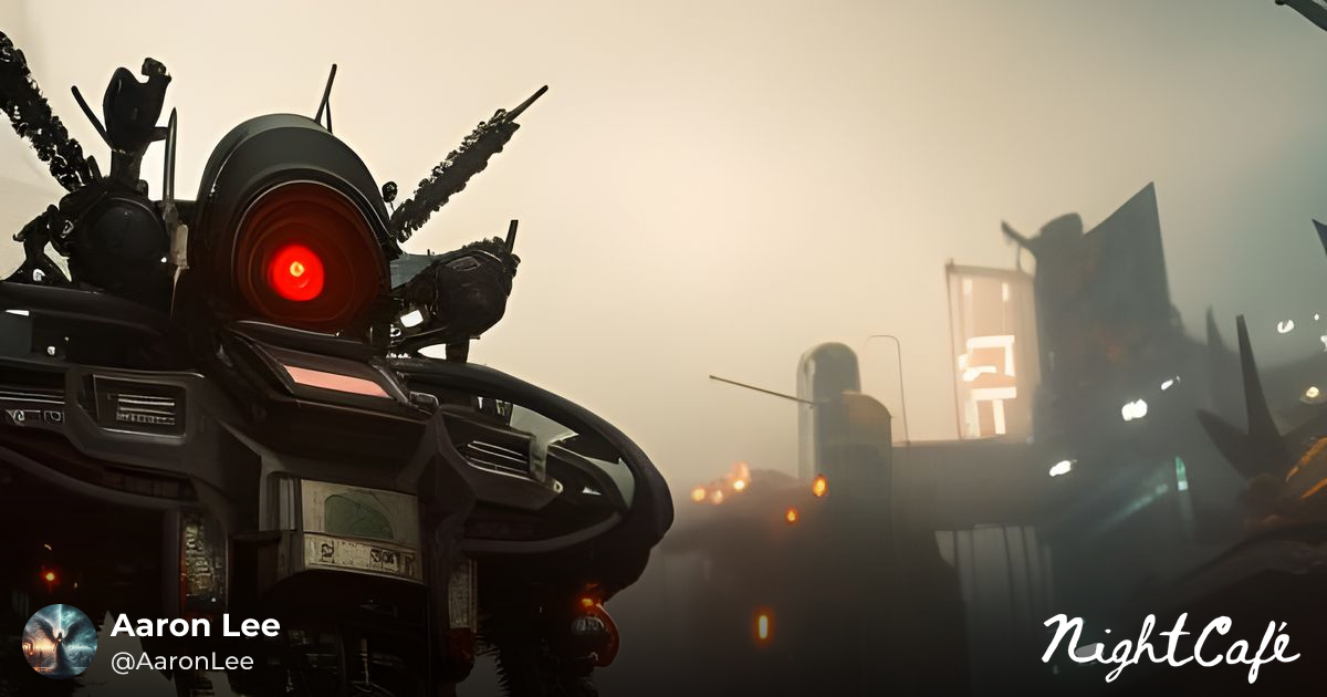 Sentry Bot - Menacing Cyberpunk Robot Portrait in Digital Ar...