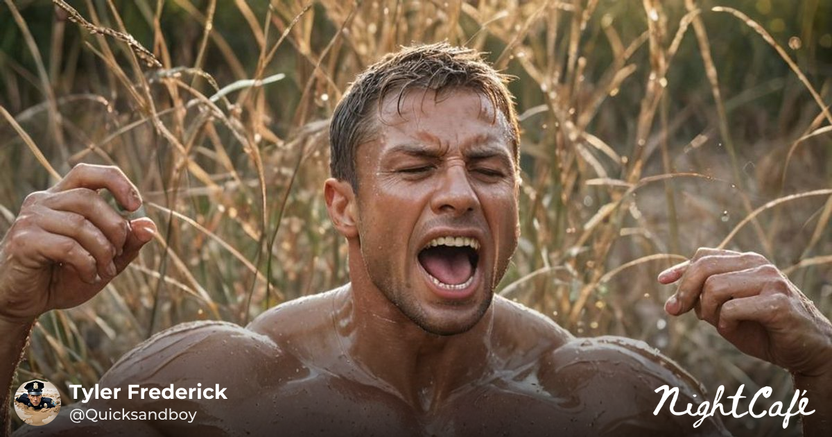 Muscular Man Sinking in Quicksand: Macro Photograp... - AI Art