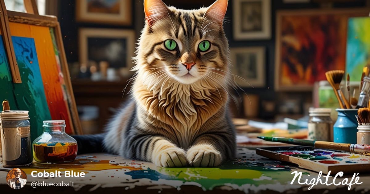 Favorite Color - Vibrant Studio Scene with Feline Artist