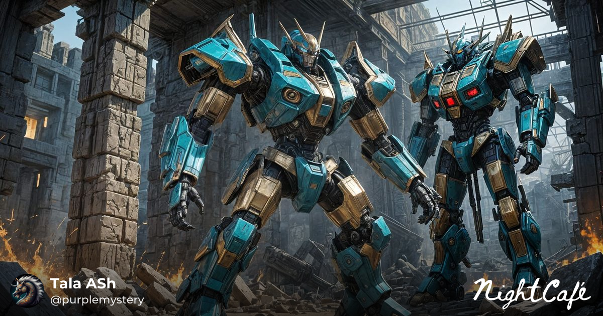 (Iranian Futuristic Style – Mecha Duel at Twilight in Ancient Persepolis)