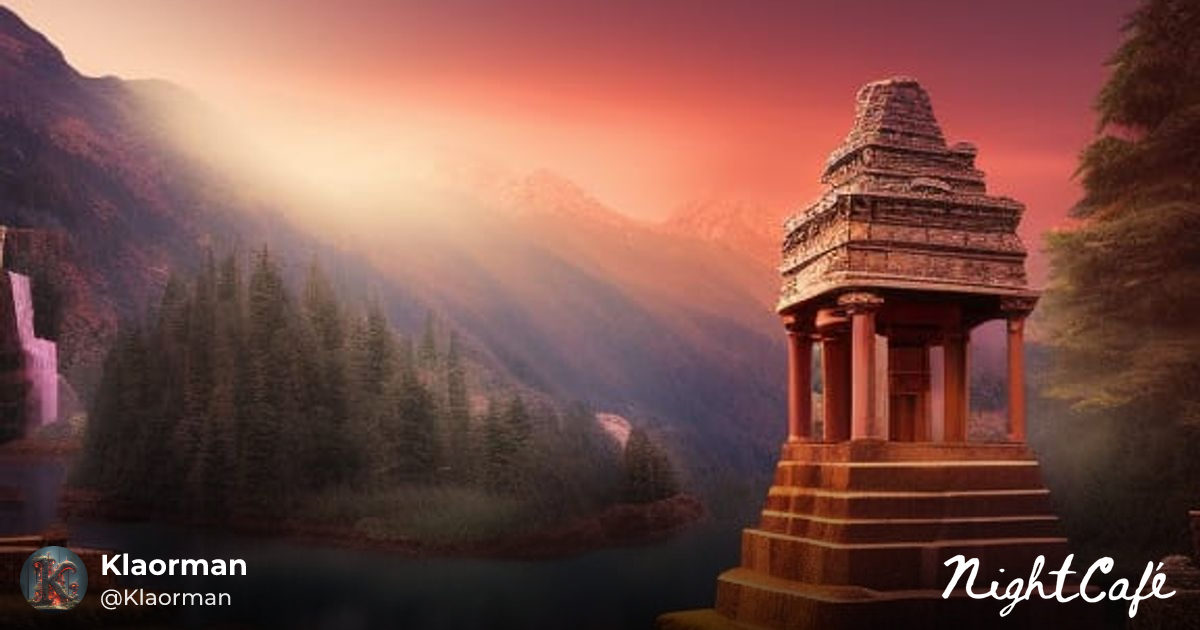 Sunset Temple - Mysterious Temple in Ominous Sunset Landscap...