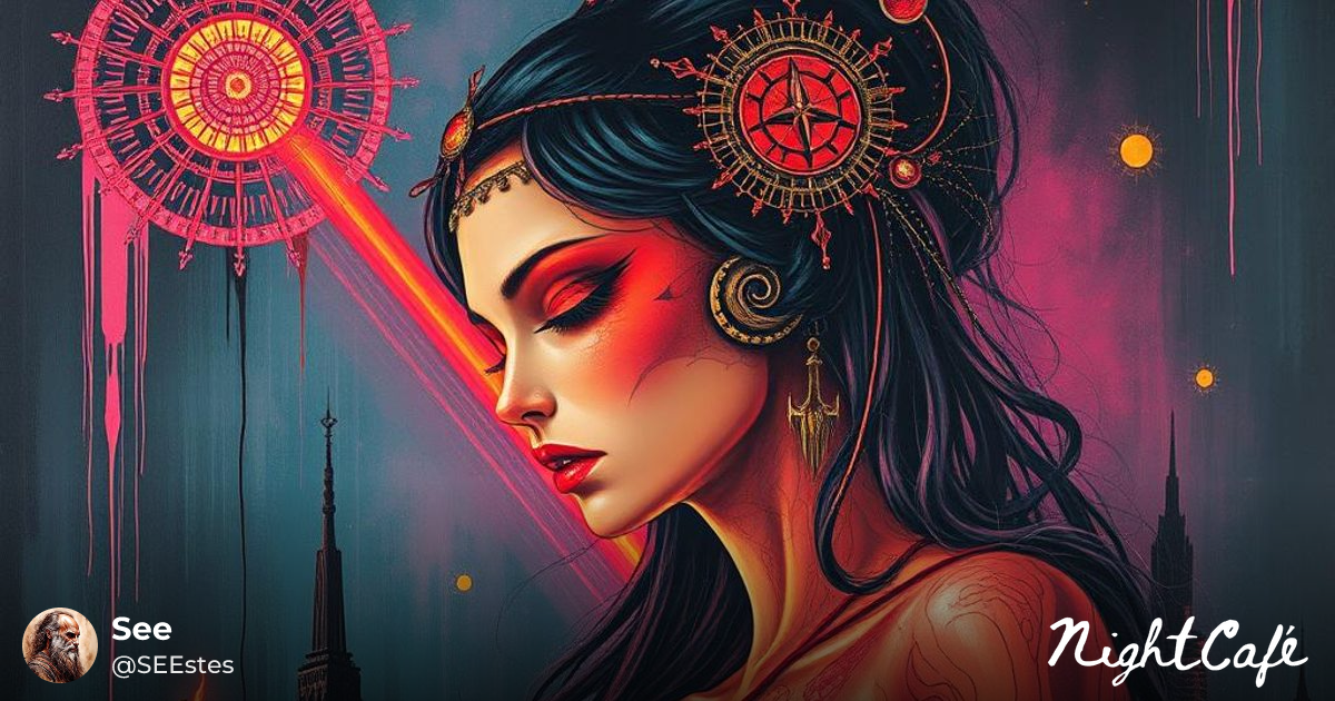 Dystopian Art Deco Neon Lady in Heavy Metal Style - AI Art