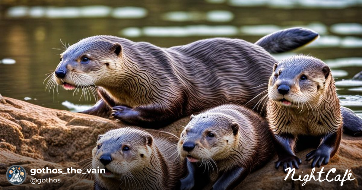 Otter Family's Riverbank Slide: Hyperdetailed Mast... - AI Art