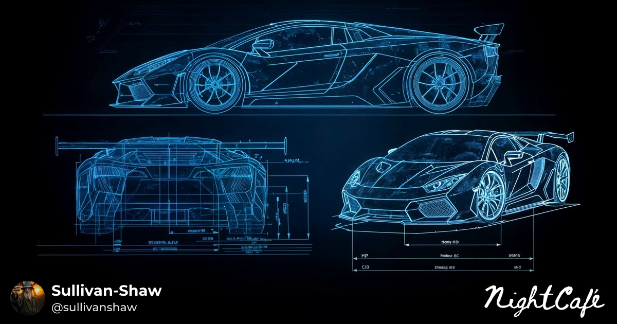 Futuristic Supercar Blueprint Diagram in Hologram ... - AI Art