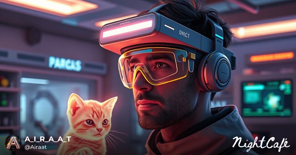 In a futuristic lab, a scientist wearing a holographic visor is ...