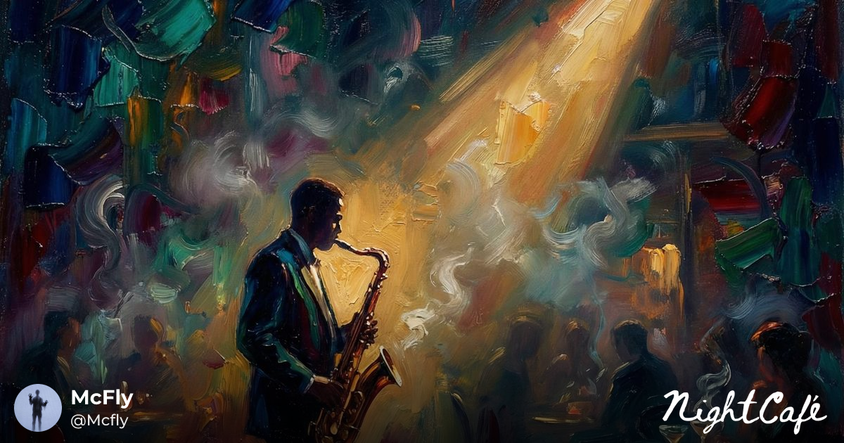 Saxophone Player in Smoky Jazz Club, Lyrical Abstr... - AI Art