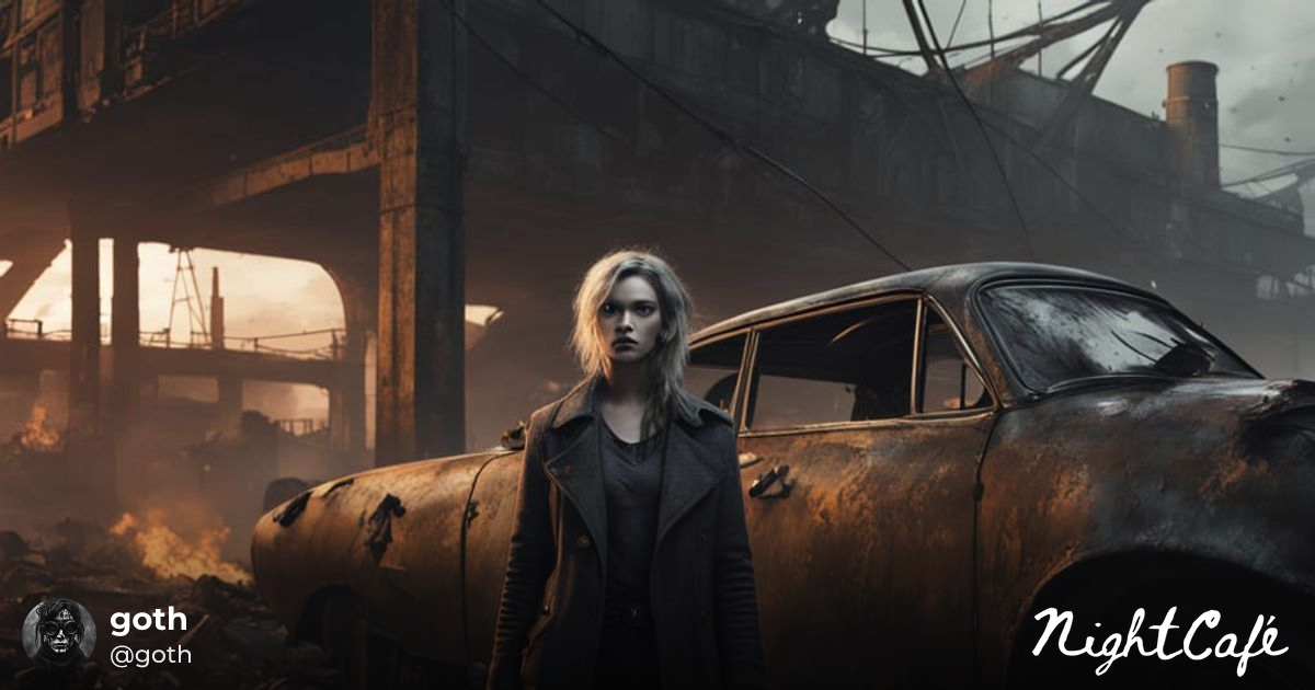 Dystopian Goth Model in Industrial Ruins - AI Art
