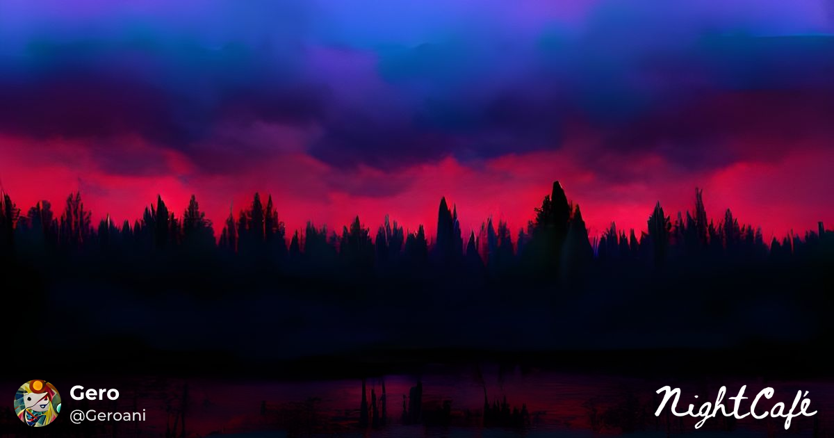 Liminal Sunset - Ominous Deep Color Sunset Over Forest Pond