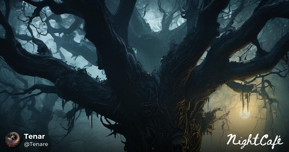 An old tree - Ghoul Emerges from Ancient Tree in Dark Woods