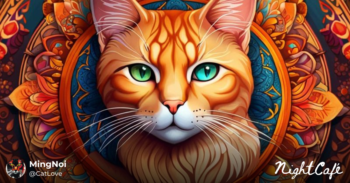 mandala cat - Detailed Cat Mandala in Vibrant Digital Art St...
