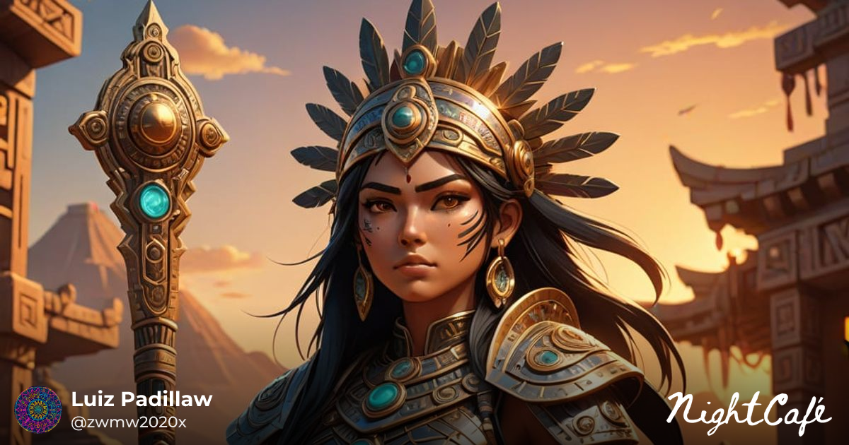Stunning Anime-Style Aztec Mexican Waifu in Golden... - AI Art