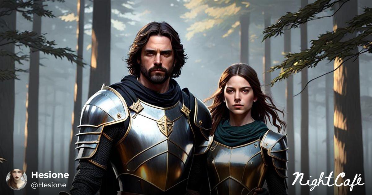 Teaching The Squire - Medieval Knight and Squire in Forest,