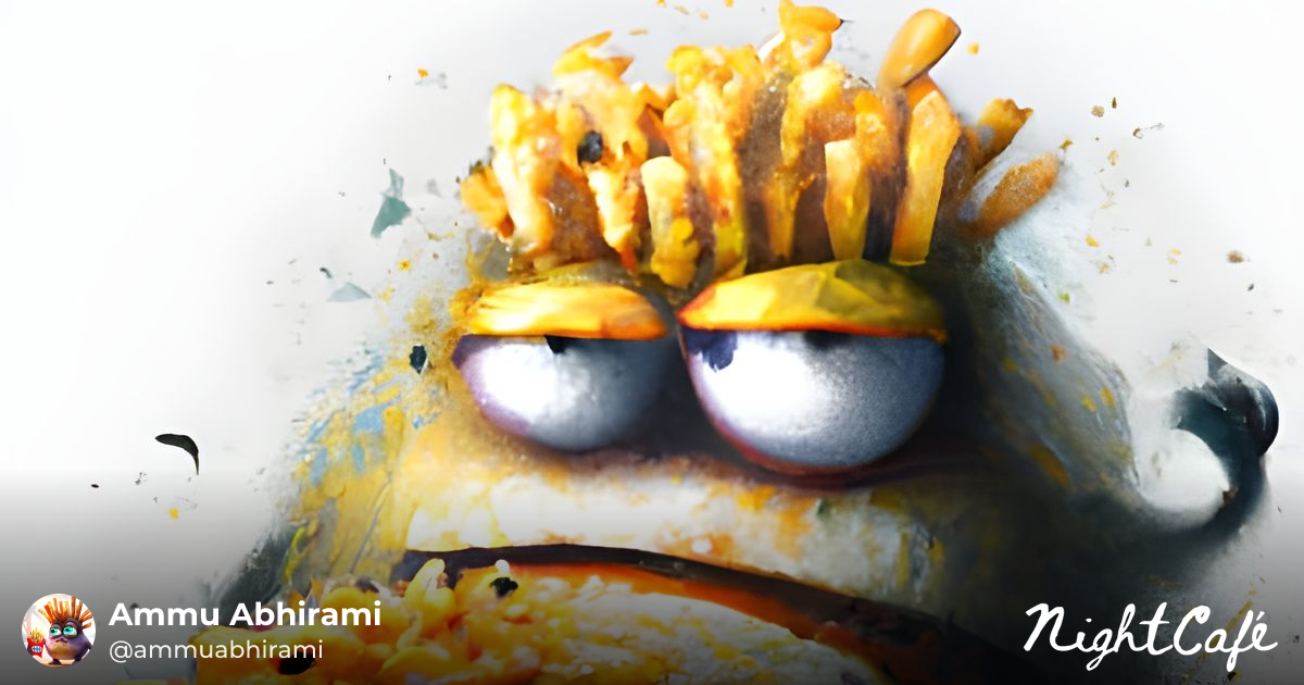 Grumpy monster - Fluffy Monster with Fries in Pixar Style