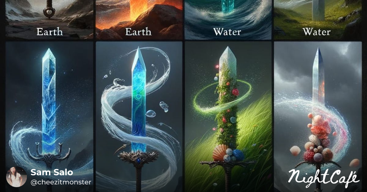 Swords of the Elements: Earth, Water, Fire, Wind, ... - AI Art