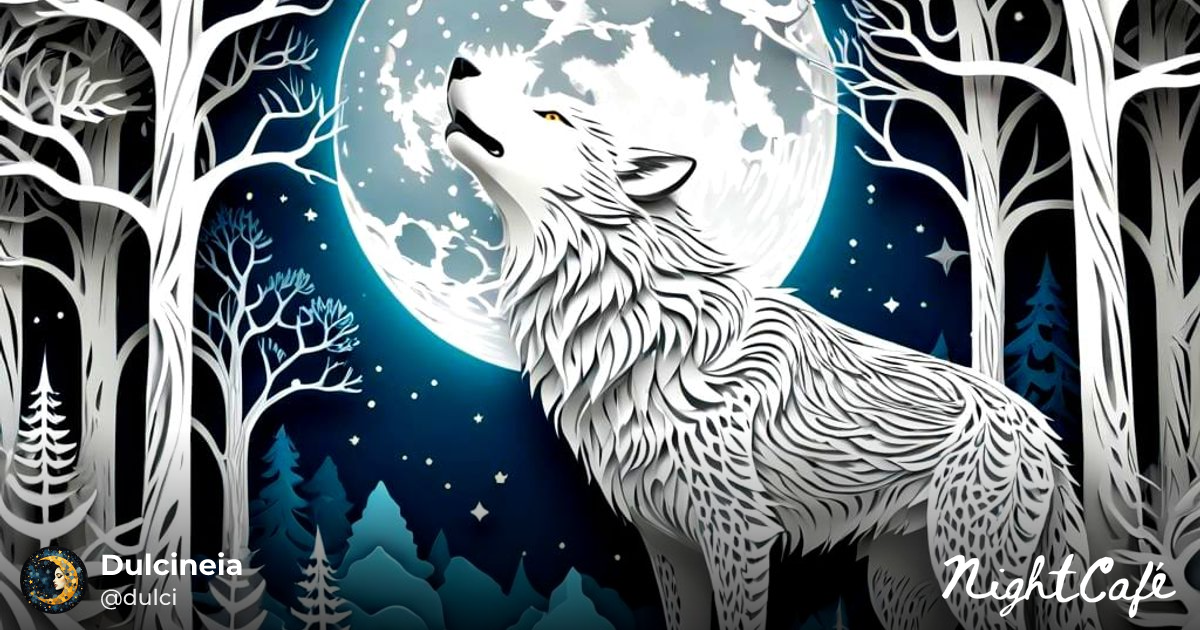 Kirigami of a wilf howling in the forest moonscape... - AI Art