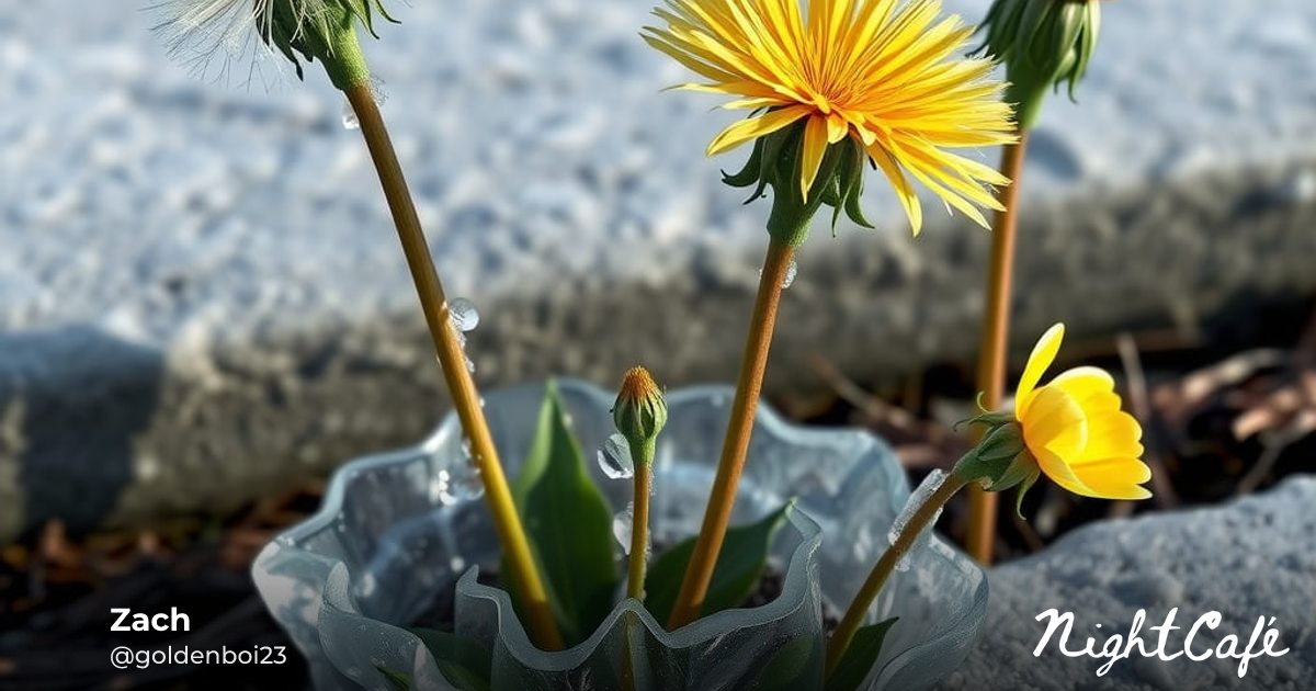 3D render realistic Dandelion plant encased in ice with the plant in ...