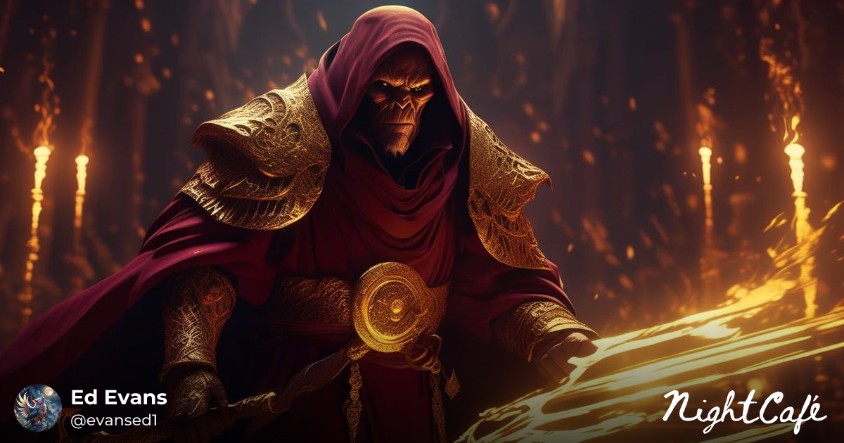 Figure with Golden Staff Stares into Abyss - AI Art