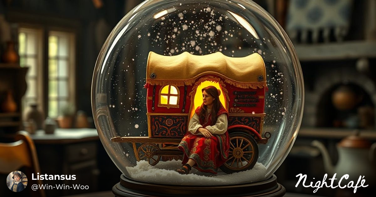 Grandma's memories - Whimsical Gypsy Caravan Scene in a Snow...