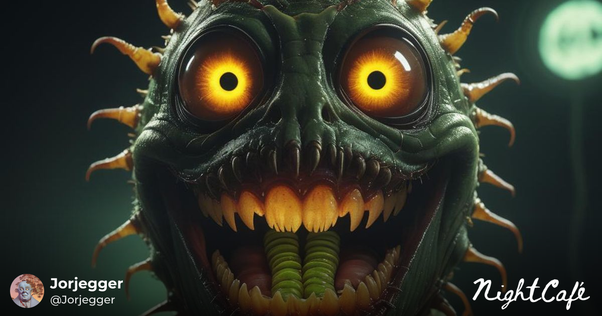 Bright Smile - Sinister Neon Caterpillar Horror Portrait