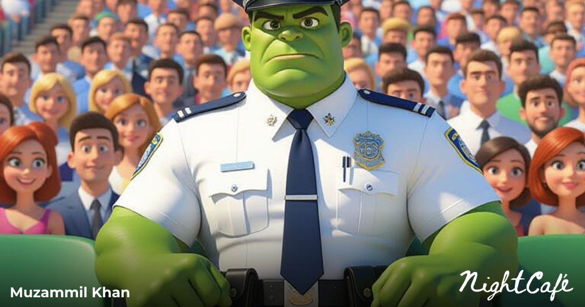 Hulk as Police Officer in Pixar-Style Stadium - AI Art