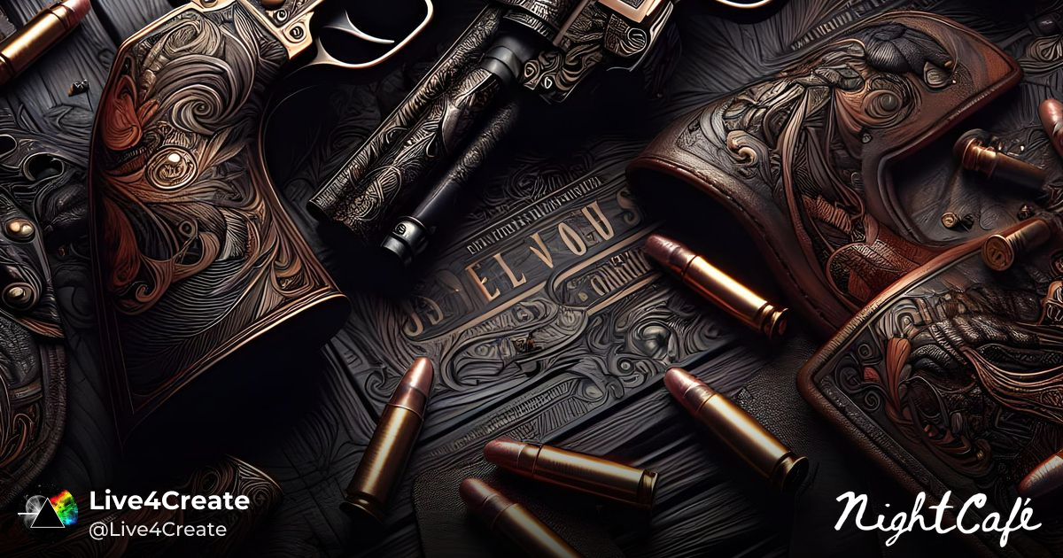 "Bonnie and Clyde" - Revolvers on Wooden Table in Detailed D...