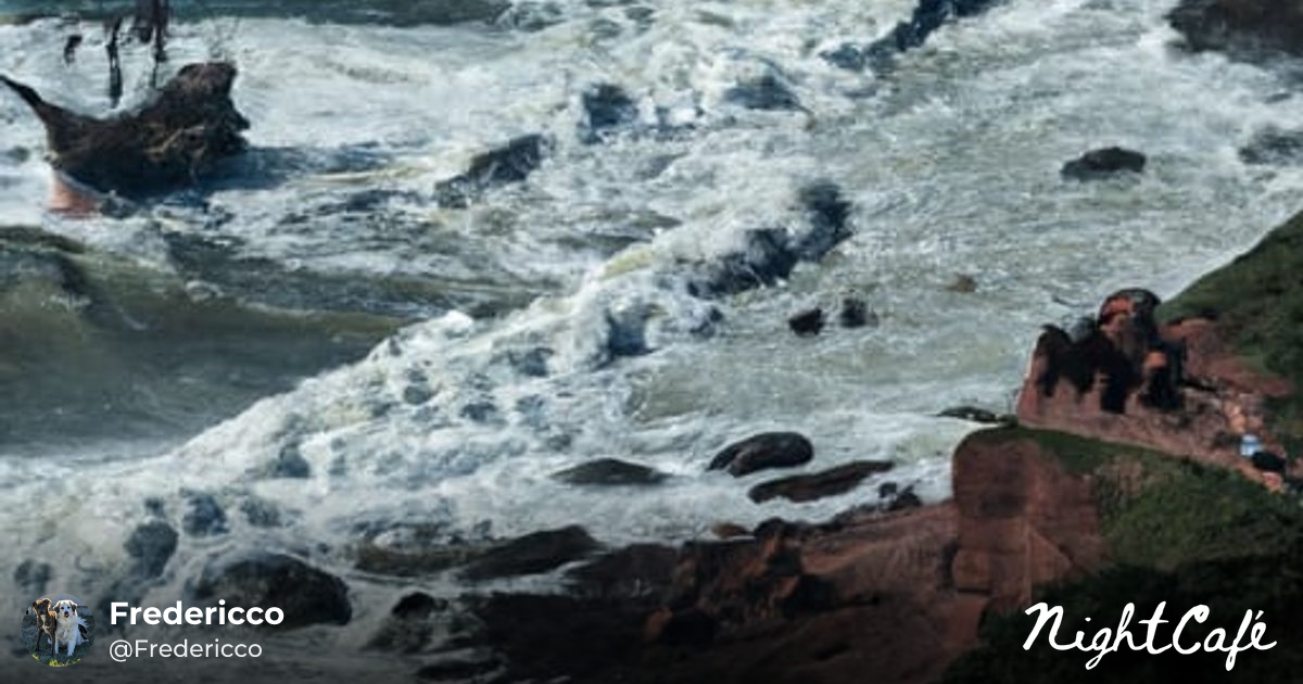 Pirate Ship Offshore: Rocky Beach Coastline View - AI Art