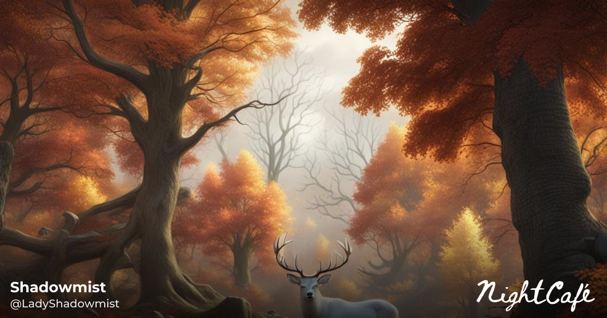 Autumn hart - White Stag in Autumn Woodland Scene