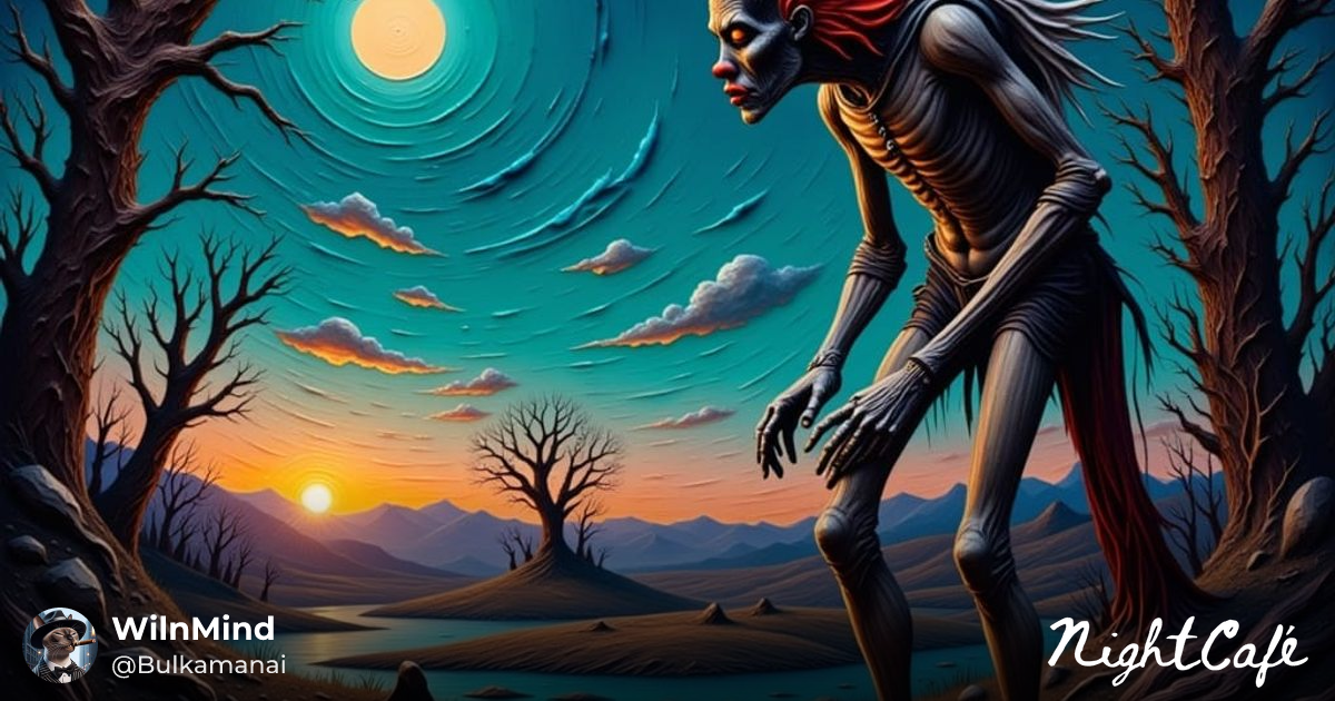 He prowls the shattered silence beneath twin suns—where rivers bleed blue and shadows whisper ...