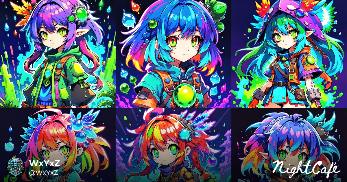 Terraria Girl - Cute Anime Girl in Neon Colors with Paint Dr...