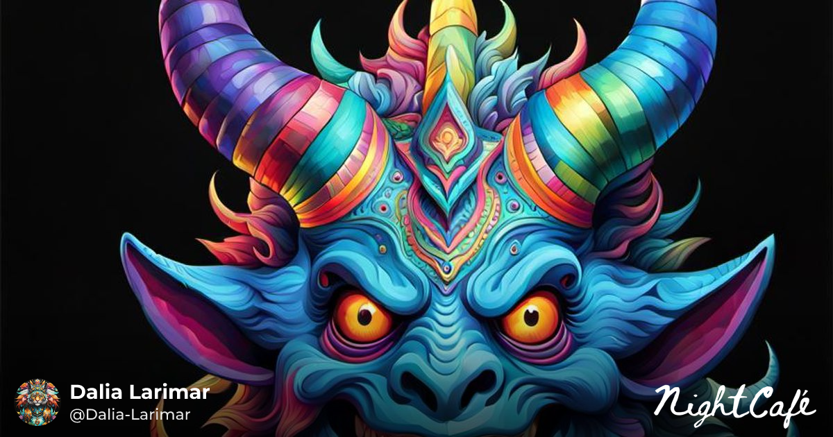 Psychedelic Monster Portrait with Gemstones and Fe... - AI Art