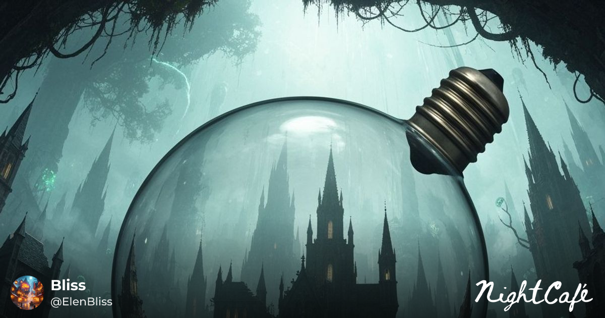 Cursed Medieval City Encased in Light Bulb - AI Art