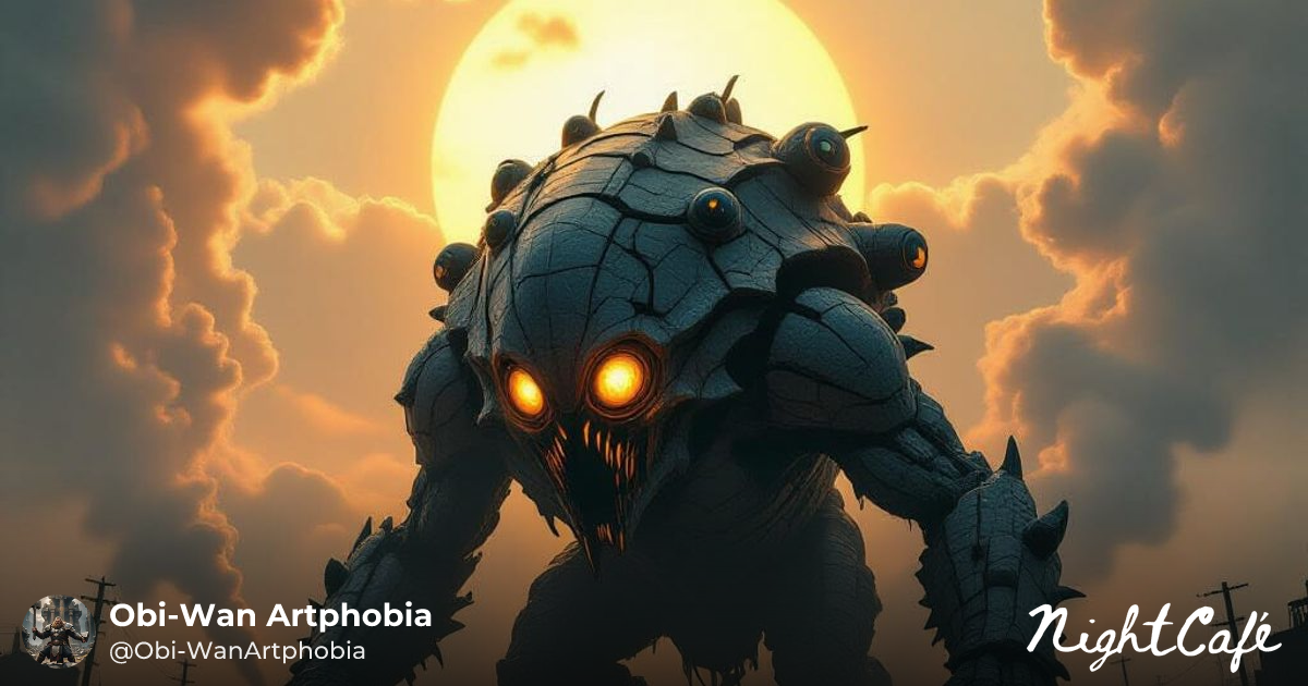 Colossal Bio-luminescent Alien in Ash Wasteland - AI Art