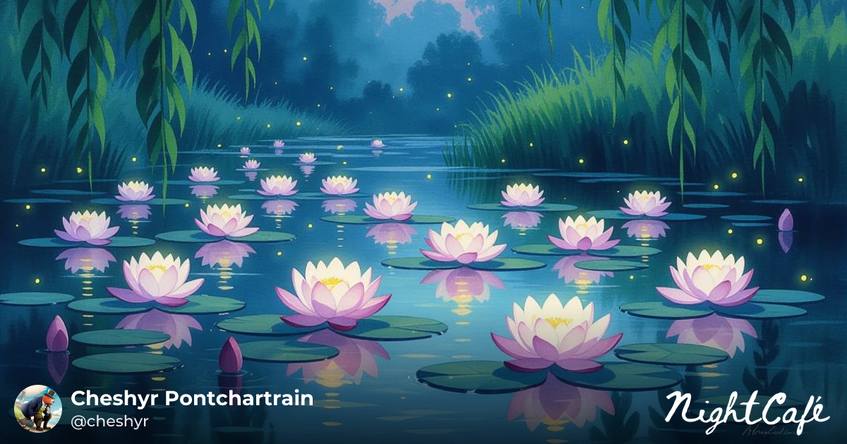 Lotus Flowers - Serene Twilight Scene with Glowing Lotus Flo...