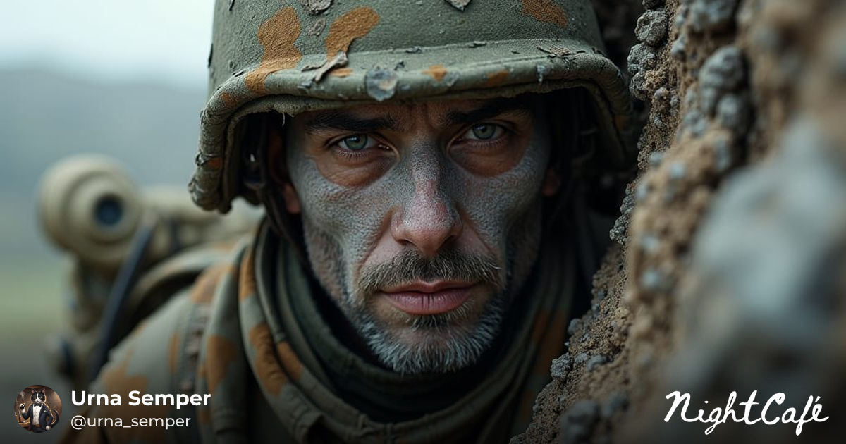 Camouflaged Soldier Blends into Rocky Terrain - AI Art