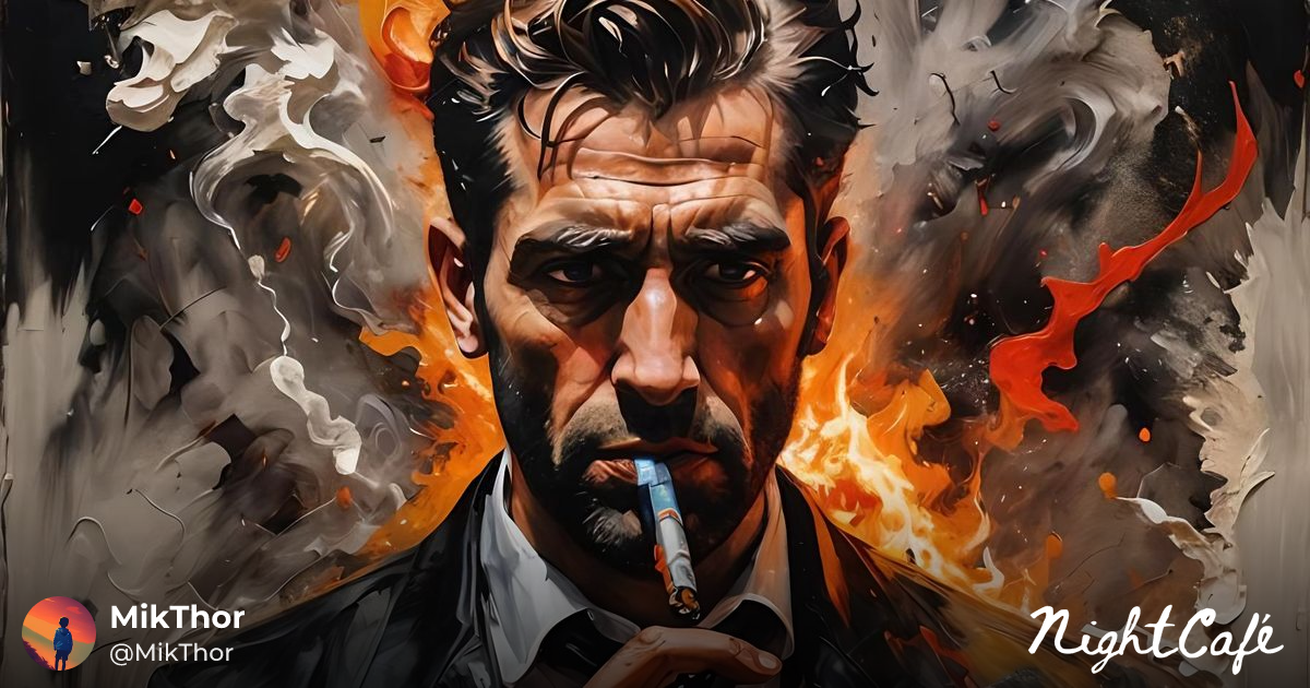 Hellbound - Constantine Smoking in Hell: An Impasto Portrait