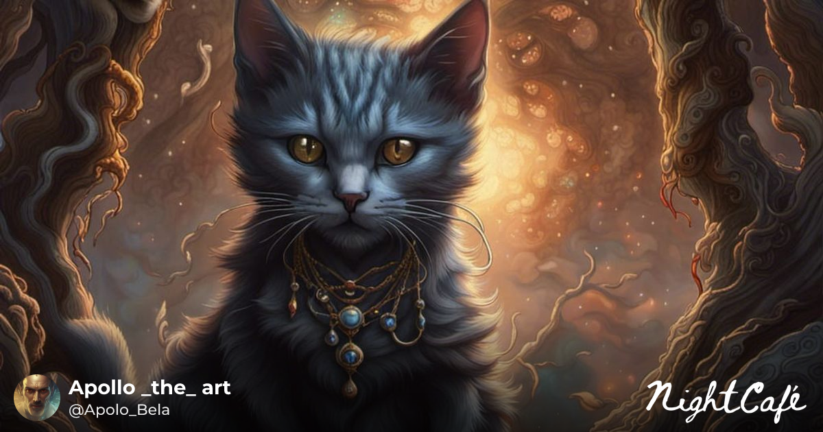 Demonic Feline and Kitten in Mystical Tree Art - AI Art