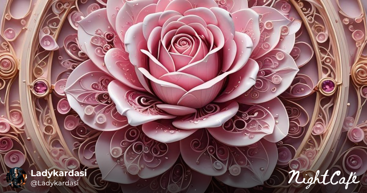 Quilled Pink Rose in Jeweled Music Box, Anime Styl... - AI Art