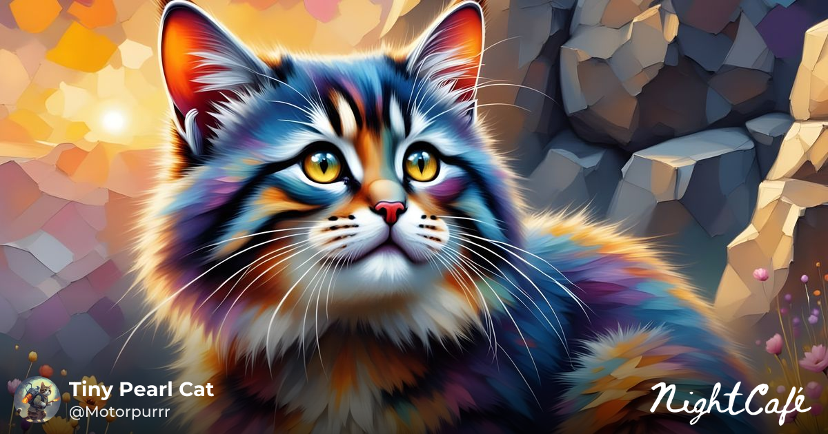 Mountain cat - Happy Pallas Cat Impasto Painting in Sunset L...