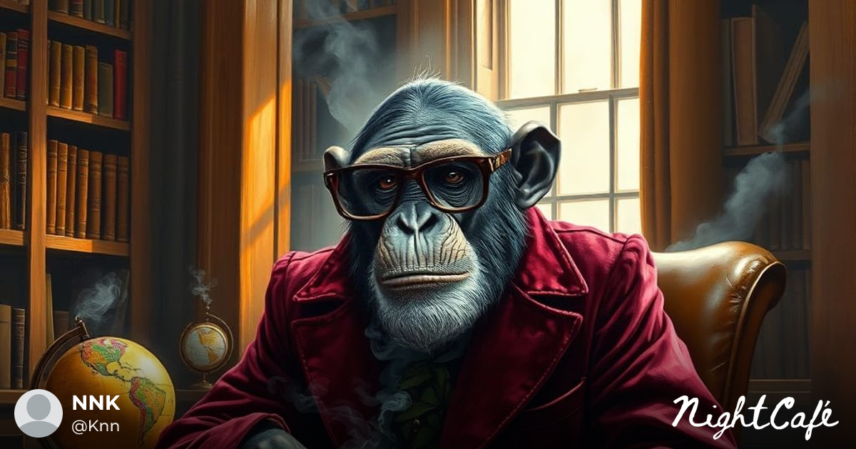 A wise old chimpanzee, clad in a velvet smoking jacket and spectacles ...