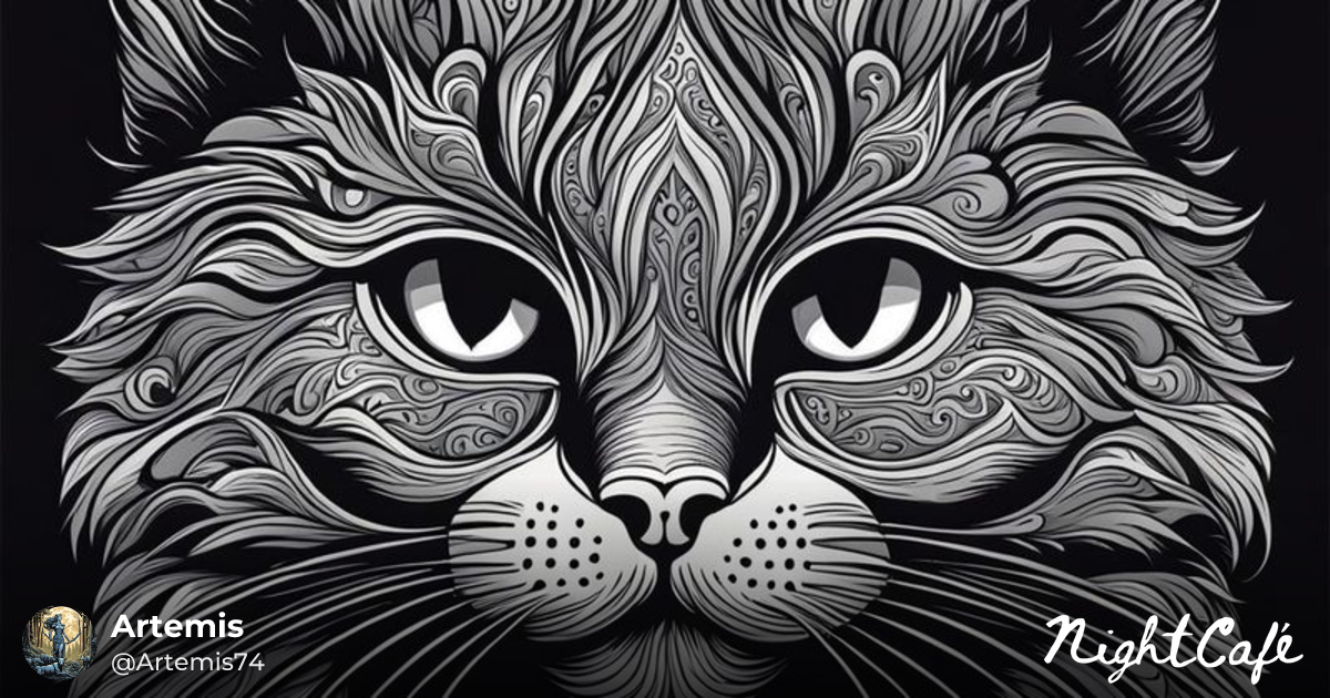 Monochromatic cat - Monochrome Cartoon Cat in Abstract Art ...