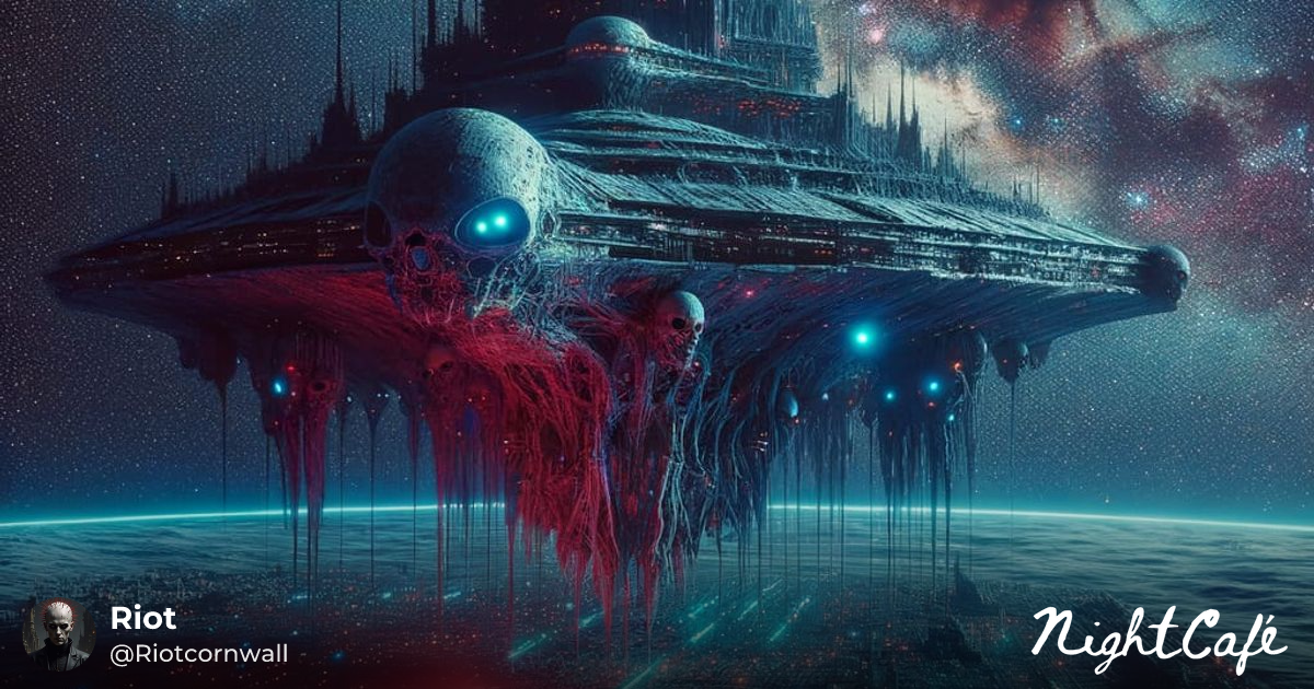 Alien Spaceship Built from Bones in Cyberpunk Styl... - AI Art